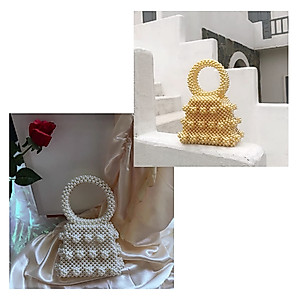 YUSHINY Women Acrylic Beaded Ladder Evening HandBag Box with Zipper Closure for Wedding Party (Black)