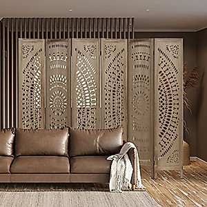 ECOMEX 6 Panel Room Divider, Folding Room Divider Freestanding Privacy Screen Divider, Carved Wood Room Divider for Bedroom Home Office Apartment Studio Hotel Restaurant Garden Terrace (Brown)