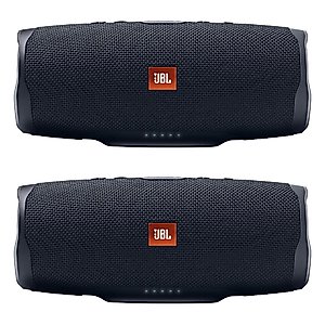 JBL Charge 4 - Waterproof Portable Bluetooth Speaker Bundle - Black/Black (Pair)