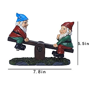 KEONSEN Funny Garden Gnome, Gnomes Decorations for Yard, Large Cute Tree Decorations Outdoor Swing Gnome, Creative Funny Garden Sculptures & Statues Hanging Garden Decor (Seesaw Gnomes)