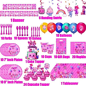 Pink Cartoon Party Supplies, Pink Cartoon Party Favor Decorations Birthday Party Supplies Included Flatware, Cups, Banner, Plates, Napkins, Balloons, Tablecloth, Birthday Party Pack Set for Kids