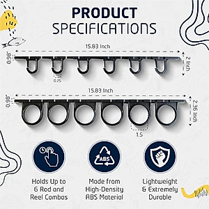 Rush Creek Creations, Ceiling Fishing Rod Holder for 6 Rods, Fishing Pole Holder for Garage Organization and Wall Storage, for Fishing Reels, Fishing Gear, and Fishing Accessories (2 Horizontal Rack)
