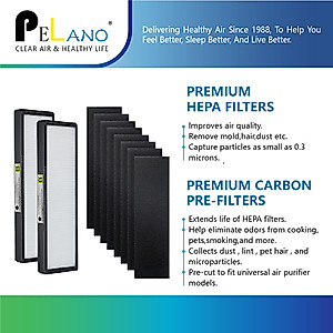 Pelano FLT4825 Replacement Filter B, Compatible with Germ Guardian AC4300BPTCA, AC4900CA, AC4825, AC4825DLX, AC4850PT, CDAP4500BCA, CDAP4500WCA and More, 2 H13 Ture Hepa Filter + 8 Carbon Pre-Filters