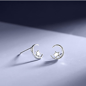 FarryDream Genuine 925 Sterling Silver Star Moon Studs Earrings for Women Christmas Gifts
