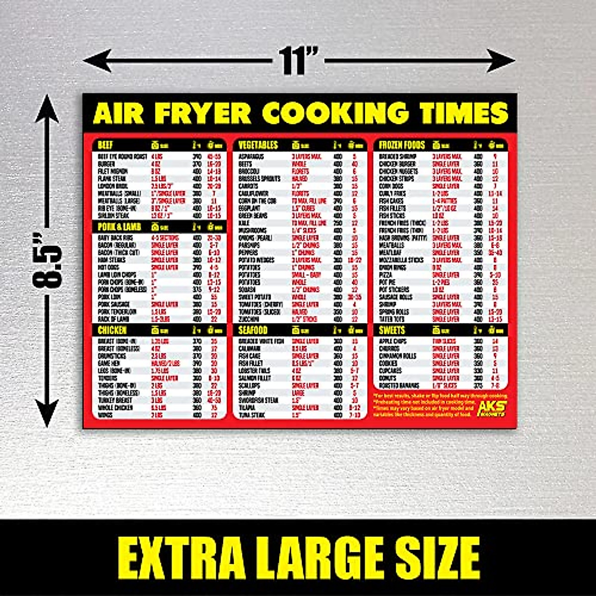 Air Fryer Magnetic Cheat Sheet - Large Print Easy to Read Airfryer Accessory - Air Fryer Cooking Times Chart Magnet, Air Fryer Cookbook Guide, Air Fryer Cheat Sheet, Air Fryer Oven Accessories (Red)