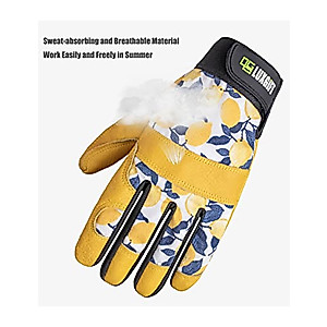 LUXGIFT Breathable Cowhide Leather Gardening Gloves for Yard Work, Outdoor, Construction, Motorcycle | Thorn Proof | Adjustable Wrist | Knuckles Protection | Lemon