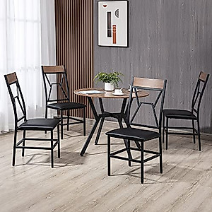 HOMCOM Industrial Dining Table Set for 4, Space-Saving 5 Piece Kitchen Table and Chairs with Round Table, Padded Seat and Steel Frame, Brown