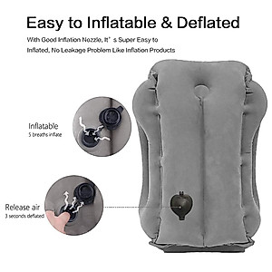 Inflatable Travel Pillow for Airplane, inflatable Neck Air Pillow for Sleeping to Avoid Neck and Shoulder Pain, Comfortably Support Head, Neck and Lumbar, Used for Airplane, Car, Bus and Office (Grey)