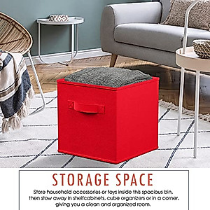 Ornavo Home Foldable Collapsible Storage Box Bins Shelf Basket Cube Organizer with Dual Handles - Set of 6-13 x 13 x 13 - Red