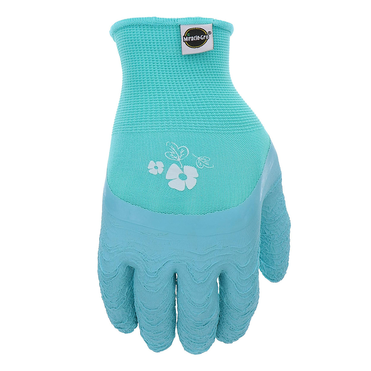 Miracle-Gro MG30851 Durable Grip Gloves – [1 Pair, X Small] Blue/Floral, Crinkle Latex Dipped Gloves with Knit Shell
