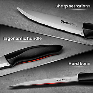 Slege Steak Knives Set of 8, Serrated Stainless Steel Knives with Gift Box, Dishwasher Safe - Classic Black