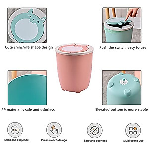 HTERDR Mini Countertop Trash Can with Lid for Office Desktop Coffee Table Kitchen Cute Bunny Garbage Can Small Desktop Trash Can Press Cover Bucket Small Paper Basket Pink