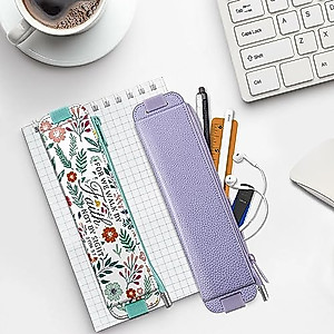 FINPAC 2-Pack Elastic Pencil Case for Notebook, Leather Pen Holder Stationery Zipper Bag for Pencils, Markers, Pen Pouch w/Elastic Band for Bible Journaling, Planners, Tablets (Spring Bloom & Lilac)