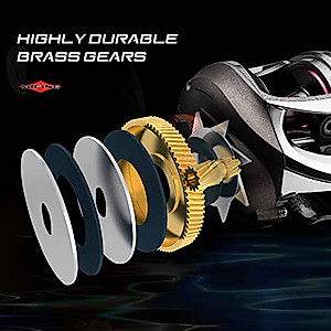 Mifine Magic Baitcaster Reels,6.3:1 Gear Ratio Baitcasting Fishing Reel Low Profile with 13.2lb Carbon Fiber Drag,Ultralight Casting Reel Cross-Fire 5 Magnet Braking System(Blue,Left Handed)