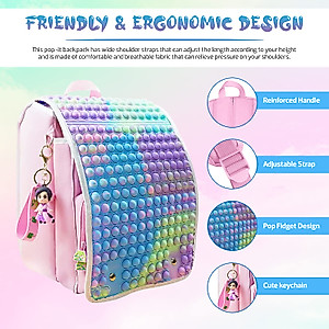 AmazTree Rainbow Pop On It School Backpack | Fidget Backpack for Kids, Teenagers Girls & Boys with Strap Adjustable Waterproof Book Bags | ADHD Anxiety Relief School Book Bags for Kids (PINK)