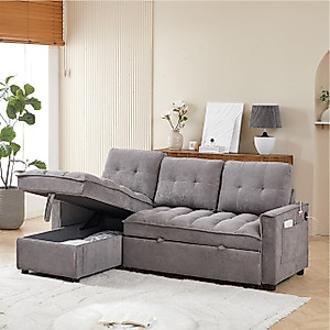 lunhung 78" L-Shaped Sofa,Reversible Sleeper Sectional Sofa with Pull-Out Bed,Comfy Tufted Sectional Couch with USB Port,Storage Chaise&Side Pocket,Furniture Set for Living Room,Small Space