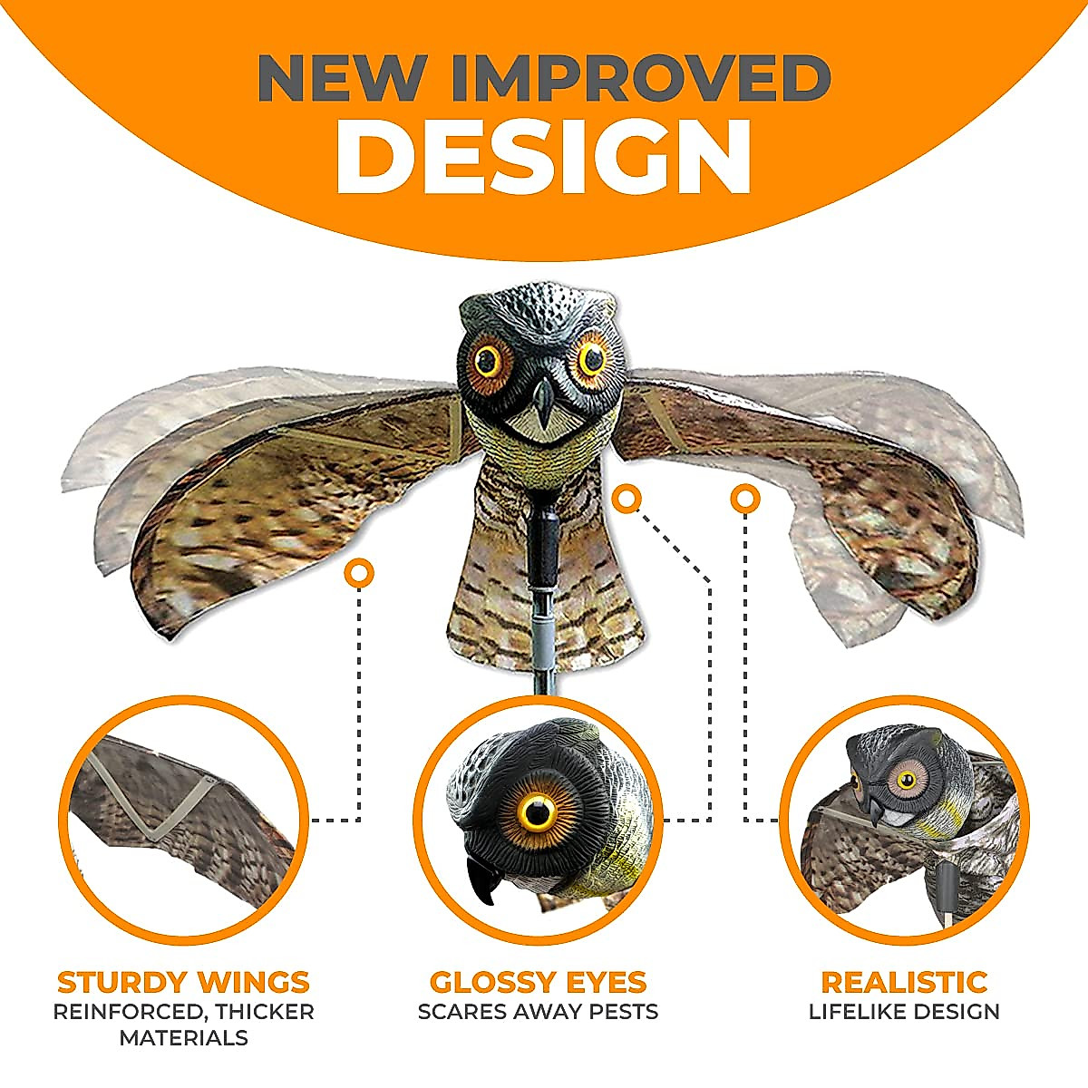 Elemu Owl Scarecrow Natural Moving Wings Plus Reflective Scare Tape ...