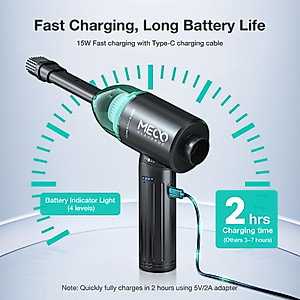 Electric Compressed Air Duster & Vacuum, MECO Electric Air Blower, 4 in 1 Function Powerful 3-Gear to 90000RPM/12000PA Keyboard Cleaner, Rechargeable Cordless Air Duster for Computer/Car/Pet Hair