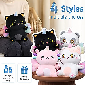 AIXINI Cute Caticorn Plush Stuffed Unicorn Black Cat Animal Plushie 10" Soft Toy with Rainbow Wings for Girls