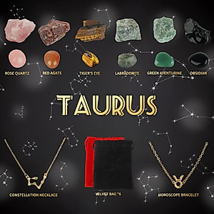 IBosins 14pcs Taurus Zodiac Crystals Gift Set Crystal and Healing Stones Star Sign Birthstones Astrology Witchcraft Christmas & Birthday Gifts for Women