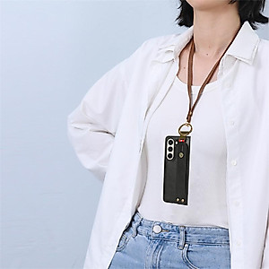 lefeda Leather Case for Samsung Galaxy Z Fold 5, Slim Case with Ring and Neck Lanyard Soft Anti-Scratch Microfiber Lining,Green