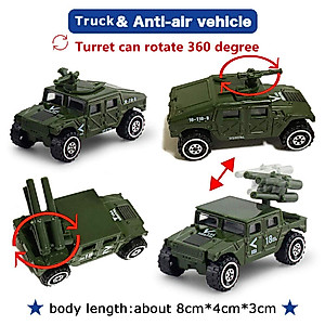 JQGT Diecast Military Vehicles Army Toy 6 in 1 Assorted Metal Model Cars Fighter Tank Attack Helicopter Panzer Playset for Kids Toddlers
