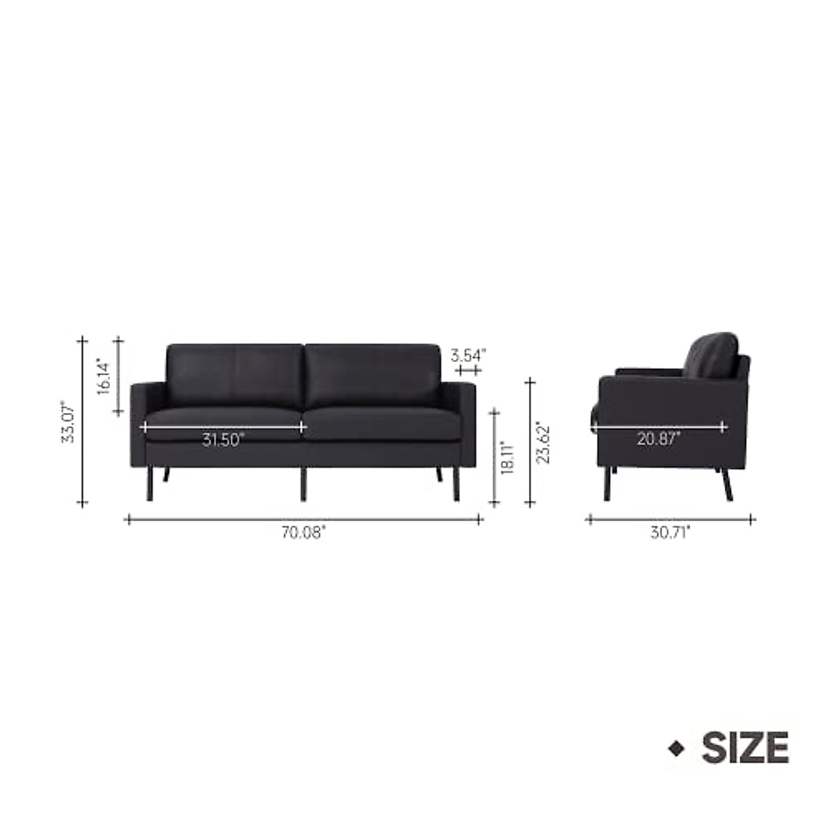 Z-hom 70" Top-Grain Leather Sofa, 2-Seat Upholstered Loveseat Sofa Modern Couch, Luxury Classic for Living Room Bedroom Apartment Office