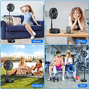 LIPETY Portable Foldable Rechargeable Oscillating Fan - 9" 7200mah Battery Operated USB C Small Fan Remote, Quiet Table Desk Fan Folding Standing Pedestal Fan for Bedroom Rome Office Camping Travel