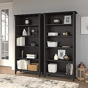 Bush Furniture Salinas 5 Shelf Bookcase - Set of 2 | Large Open Bookcase with 5 Shelves in Vintage Black | Sturdy Display Cabinet for Library, Bedroom, Living Room, Office | Tall Accent Shelf