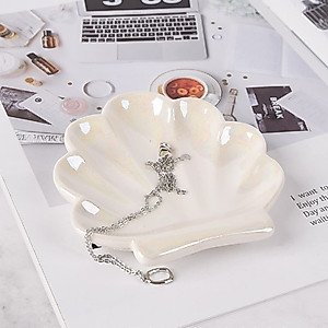 TIGERMILLION Shell Trinket Dish, Ceramic Ring Holder/Jewelry Tray, Cute Organizer Plate Vanity Decorations Accessories for Home Décor Bathroom