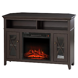 HOMCOM Electric Fireplace TV Stand for 50", Media Console Center Cabinet with 2 Shelves and 2 Cabinets with Adjustable Shelves for Corner, Dark Brown
