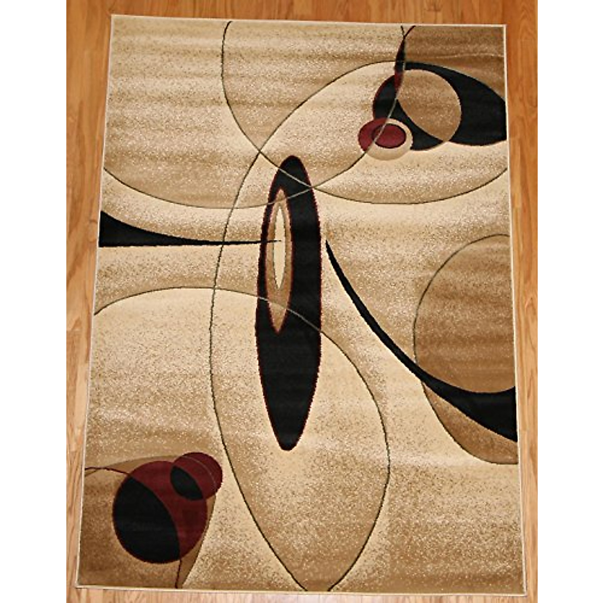 Feraghan Contemporary Modern Wavy Circles Wool Area Rug, 13' x 16', Brown/Beige