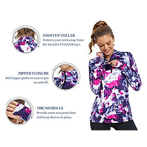 Tanst Sky SPF Shirts for Women Long Sleeve, Quarter Zip Pullover Yoga Jackets Fashion Ladies Workout Athletic Tops Running Hiking Activewear Tie Dye X-Large
