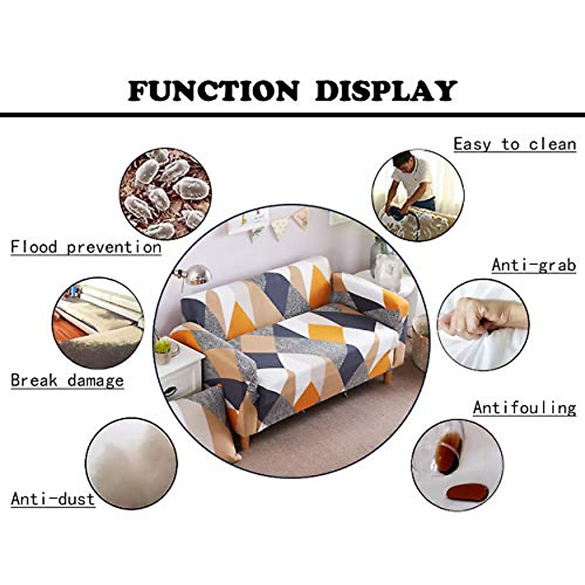Shukii Stretch Couch Covers Sofa Covers Slipcovers for 4 Cushion Couches Geometry Printed Slipcovers Fitted Furniture Protector Couch Cover with 1 Pillowcases (4-Seater 87-112 inch)