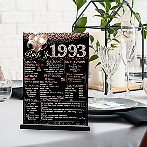 Vlipoeasn 30th Birthday Anniversary Table Decoration 1993 Poster for Women, Rose Gold Back in 1993 Acrylic Table Sign with Wooden Stand, 30 Year Old Birthday Party Centerpieces Gift Supplies
