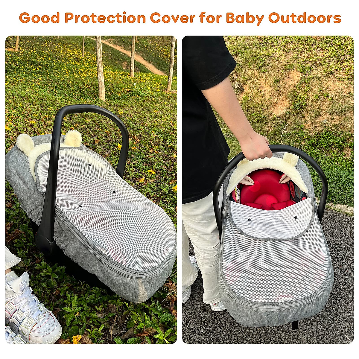 Car Seat Cover Baby Winter Baby Car Seat Cover for Boy Girl Newborn Zipper Peeping Baby Seat or Stroller - Infant Car Seat Covers with Keeping Warm & Cozy (Grey)