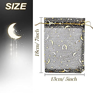 HDST-HOME 100 Pcs Moon Star Organza Gift Bag Jewelry Bags with Drawstring Candy Pouch Lavender Favor Mesh Bags Wedding Christmas Party, 5x7 Inches (10 Color)