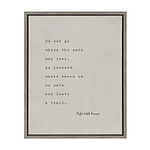 Kate and Laurel Sylvie Emerson Quote Framed Canvas Wall Art by Shawn St.Peter - Saint and Sailor Studios, 18x24 Gray, Inspirational Wall Decor