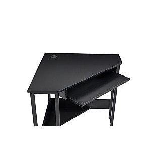 Aienid MDF Black Computer Desk Triangle Computer Desk,Corner Desk with Smooth Keyboard Tray& Storage Shelves,Compact Home Office,Small Desk with Sturdy Steel Frame As Workstation for Small Space