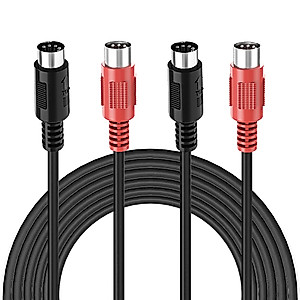 Dual MIDI Cable, Ancable DIN to Male to Male for Carrying a Serial Digital Signal, 3.3 Feet with Molded Connector Shells(Black & Red)