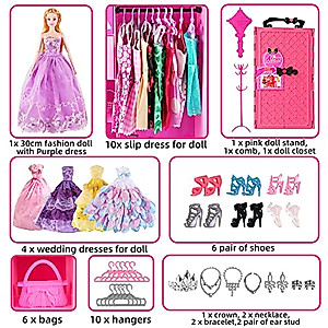 UCanaan 11.5 Inch Girl Doll and Closet Set with Clothes and Accessories-Lot 51 Items Including Fashion Dolls,Wardrobe, Trunk, Casual Wear, Dress, Swimsuits, Hangers, Shoes, Bags and Necklaces