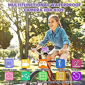 Miiulodi Kids Waterproof Camera - Birthday Gifts for 3 4 5 6 7 8 9 10 Year Old Girls 2 Inch IPS Screen Underwater Action Camera with 32 GB SD Card, Pool Toys for Kids Age 8-12 Pink