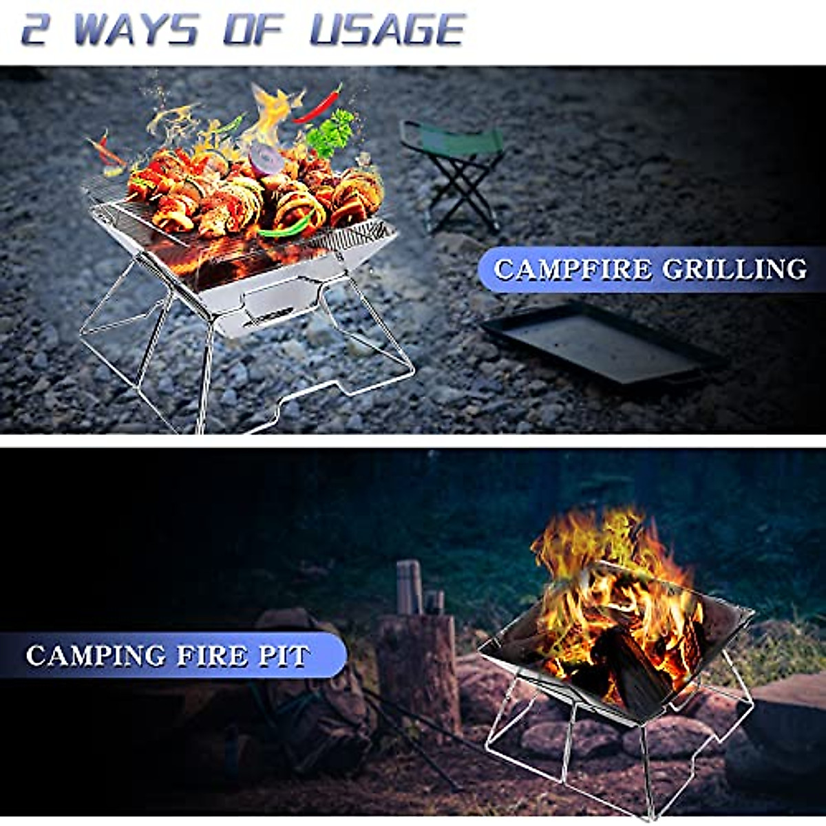 Barbecue Grill, Folding Charcoal BBQ Grill Portable Camping Grill, Stainless Steel Barbecue Tool Kits for Outdoor Picnic Patio Camping Backyard Cooking Travel