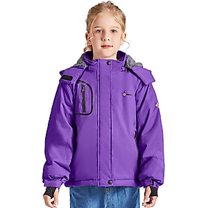 GEMYSE Girl's Waterproof Ski Snow Jacket Fleece Windproof Winter Jacket with Hood (Purple,14/16)