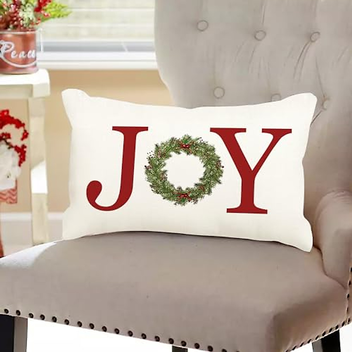 ADFLOOD Christmas Pillow Covers 12X20 Joy Christmas Garland Decorative Throw Pillows Decoration Holiday Party Red Cushion Case for Home Couch Sofa