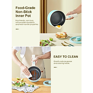 Yabano Electric Pot, 850W Non-Stick Electric Hot Pot with Steamer,1.6L Noodles Cooker with Dual Power Control, Portable Pot For Dorm, Office, Travel with Silicone Spatula Included, BPA Free, Aqua