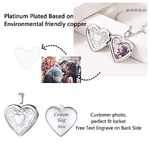 U7 Women Flower Heart Locket That Hold Memorial Photo Platinum Plated Jewelry Rolo Chain Customized Photo and Text Engrave Lockets Pendant