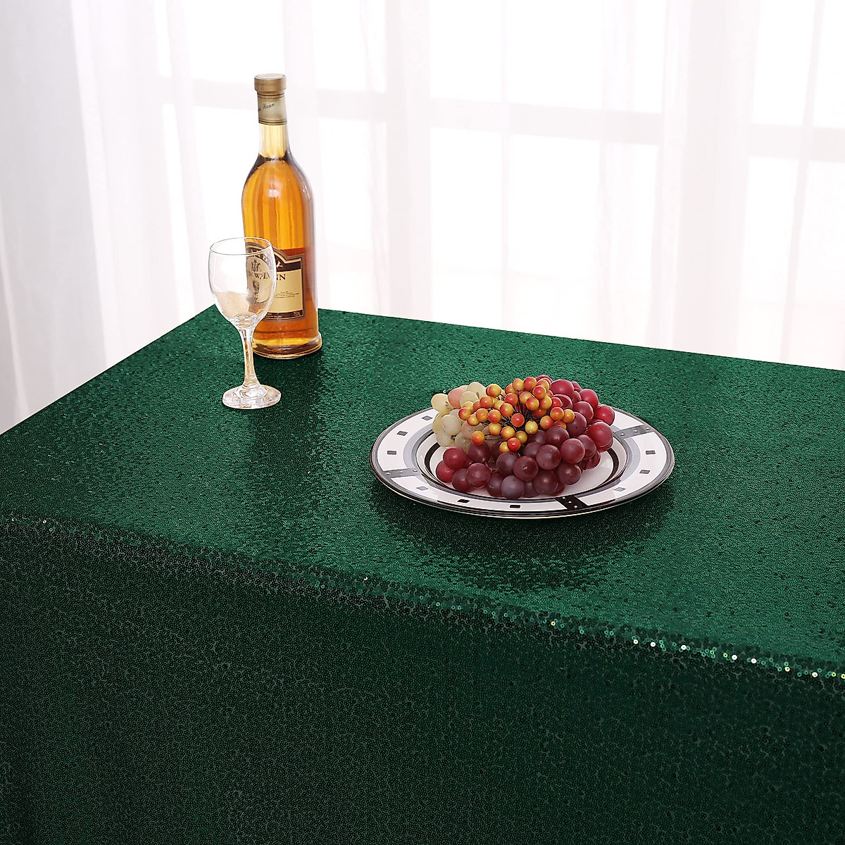 nanbowang Dark Green Sequin Tablecloth Glitter Sparkly Iridescent Shimmer for Rectangle Table Cloth 50 X 50 Table Covers Decorations for Birthday Party Supplies Event Wedding Table Skirt Decor