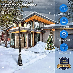 VIANIS Outdoor Lamp Post Light, Dusk to Dawn Triple-Head Waterproof Street Light, Black Pole Lights for Outside Aluminum Anti-Rust, Led Lantern Lamp Fixture for Backyard Driveway Garden Patio Décor