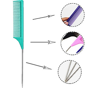 Generic 3 Pack - Rat Tail Comb,Steel Pin Carbon Fiber Heat Resistant Parting Combs with Stainless Steel Pintail (Turquoise)